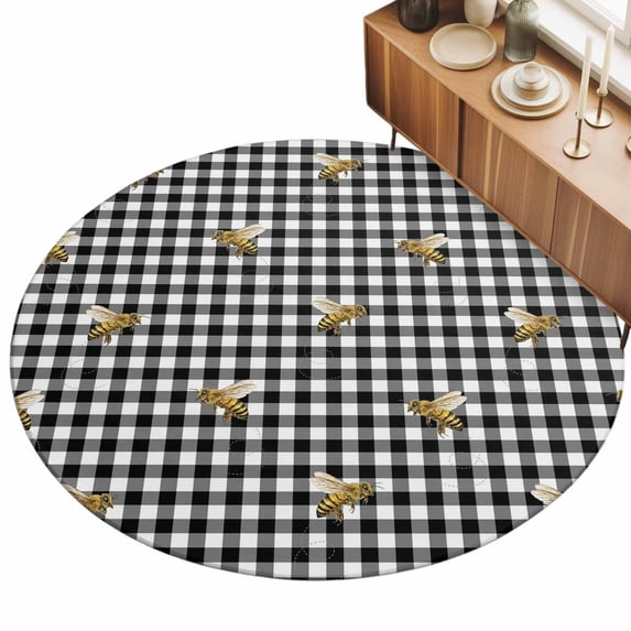 8ft Round Rug Bees Area Rugs for Living Room Bedroom Washable Non Slip ...