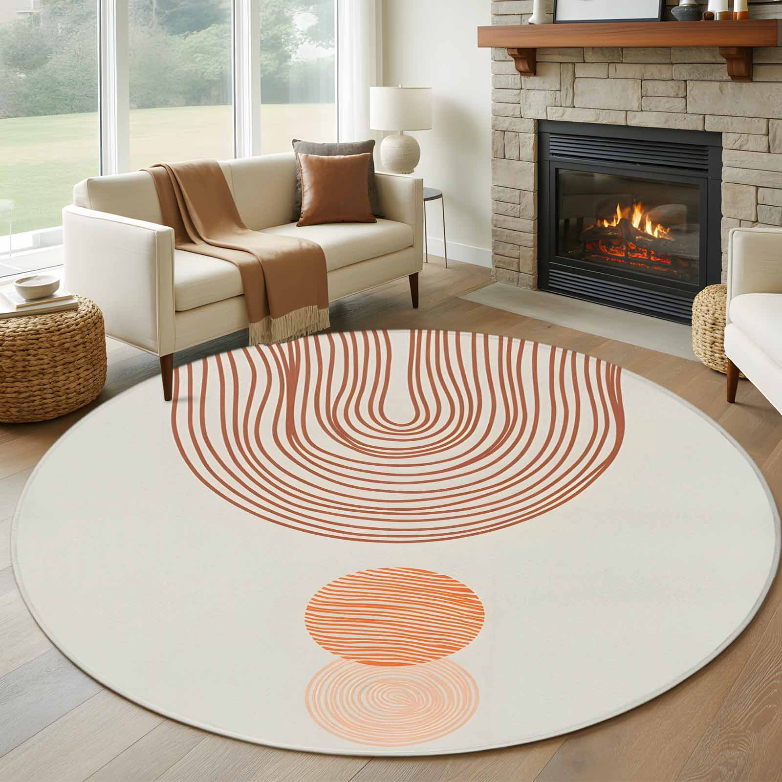 8ft Round Rug, Beige Bohemia Non-Skid Rubber Backing Large Area Rugs ...