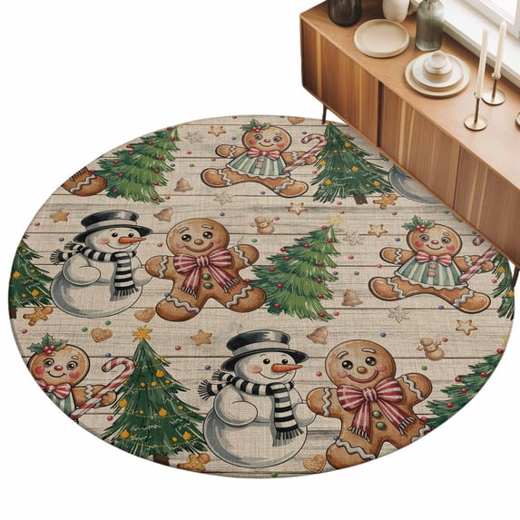 8ft Round Rug Beige Woode Christmas Area Rugs for Living Room Bedroom ...