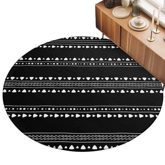 8ft Round Rug Black Boho Geometric Area Rugs for Living Room Bedroom ...