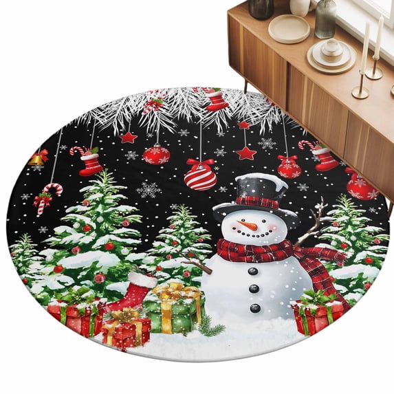 8ft Round Rug Black Christmas Snowman Area Rugs for Living Room Bedroom ...