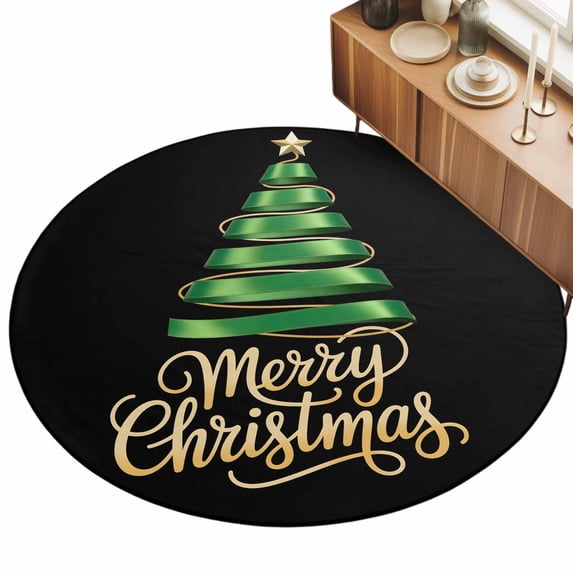 8ft Round Rug Black Green Christmas Area Rugs for Living Room Bedroom ...