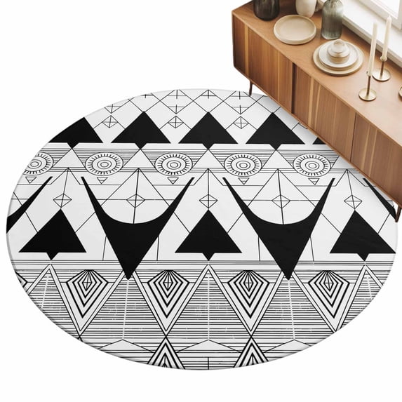 8ft Round Rug Black White Geometric Area Rugs for Living Room Bedroom ...