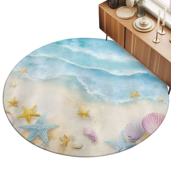 8ft Round Rug Blue Area Rugs for Living Room Bedroom Washable Non Slip ...