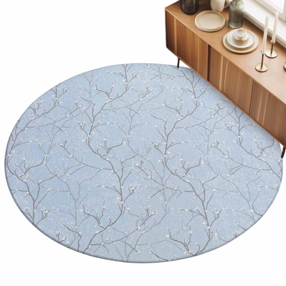 8ft Round Rug Blue Branches Area Rugs for Living Room Bedroom Washable ...