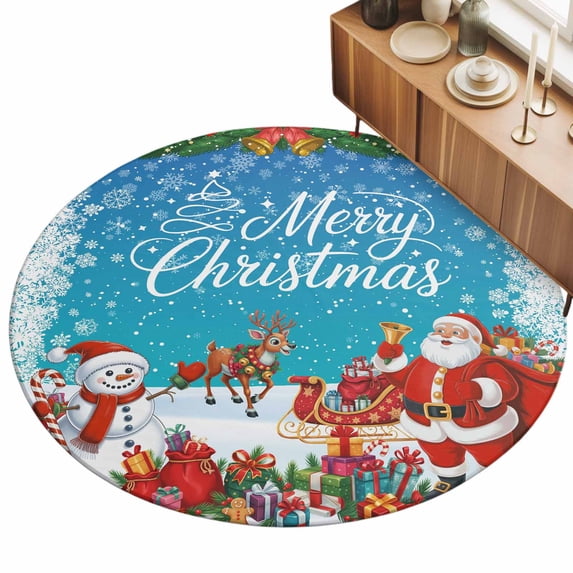 8ft Round Rug Blue Christmas Area Rugs for Living Room Bedroom Washable ...