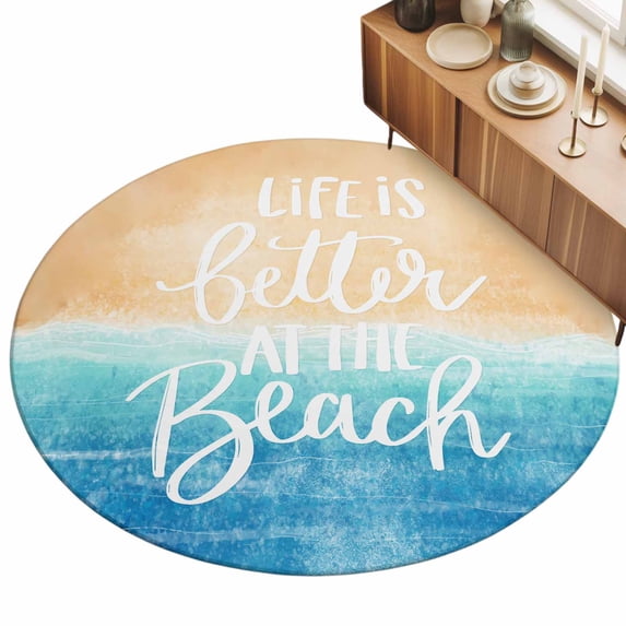 8ft Round Rug Blue Coastal Area Rugs for Living Room Bedroom Washable ...