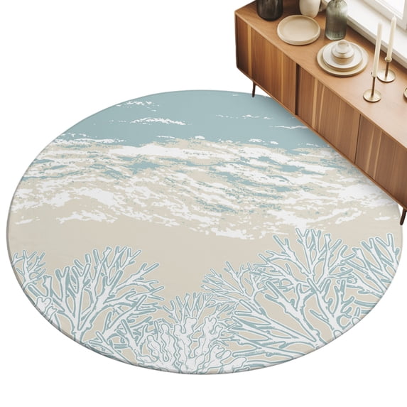 8ft Round Rug Blue Coastal Coral Area Rugs for Living Room Bedroom ...
