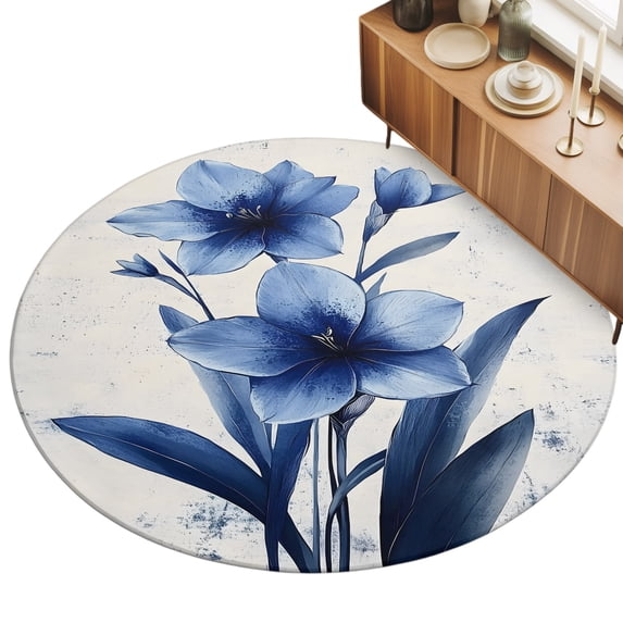 8ft Round Rug Blue Floral Spring Area Rugs for Living Room Bedroom ...
