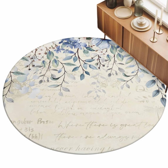 8ft Round Rug Blue Flower Area Rugs for Living Room Bedroom Washable ...