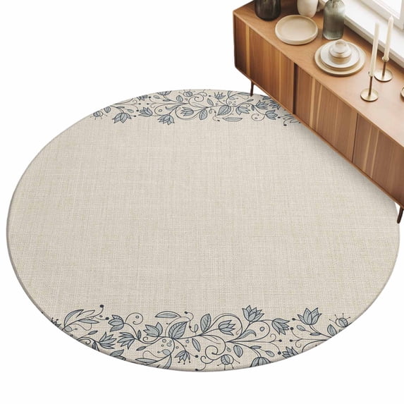 8ft Round Rug Blue Flower Area Rugs for Living Room Bedroom Washable ...