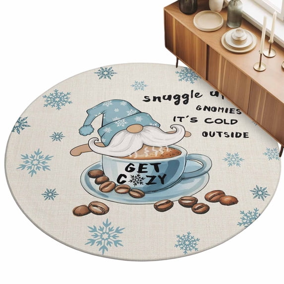 8ft Round Rug Blue Gnomes Area Rugs for Living Room Bedroom Washable ...