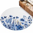 8ft Round Rug Blue Poppy Area Rugs for Living Room Bedroom Washable Non ...