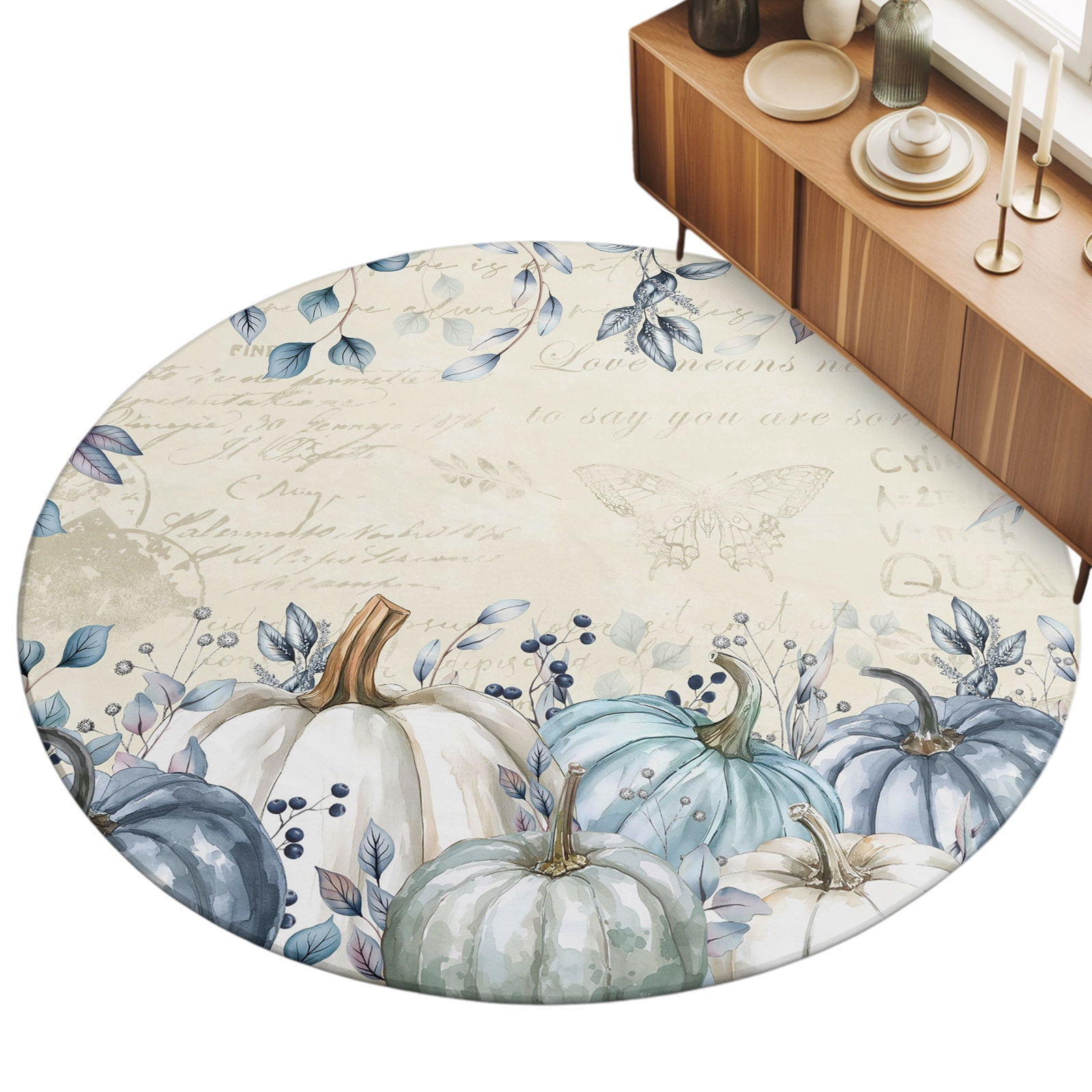 8ft Round Rug Blue Pumpkin Area Rugs for Living Room Bedroom Washable ...