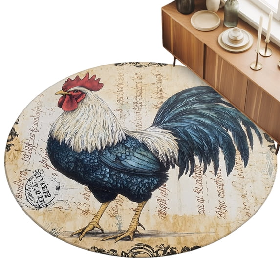 8ft Round Rug Blue Retro Rooster Area Rugs for Living Room Bedroom ...