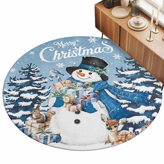 8ft Round Rug Blue Snowman Christmas Area Rugs for Living Room Bedroom ...