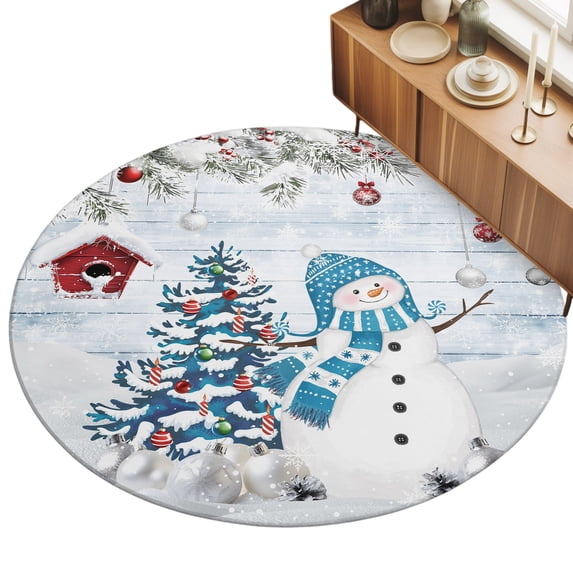 8ft Round Rug Blue Snowman Christmas Area Rugs for Living Room Bedroom ...