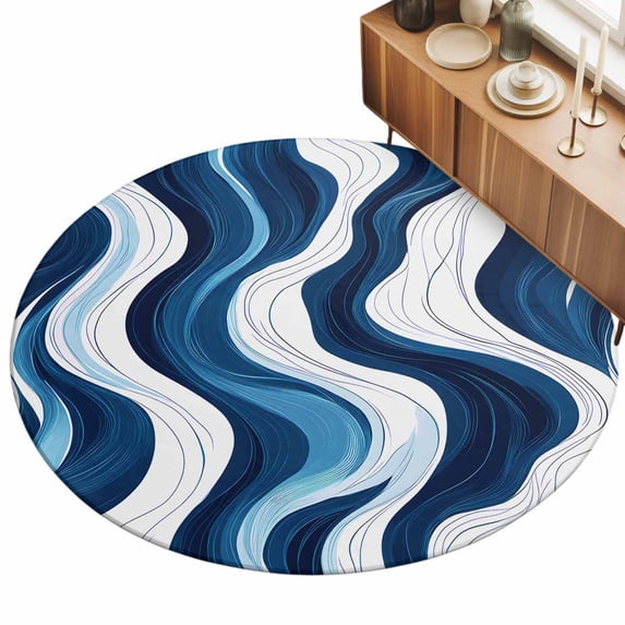 8ft Round Rug Blue Stripe Area Rugs for Living Room Bedroom Washable ...