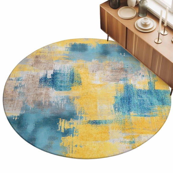 8ft Round Rug Blue Yellow Brown Area Rugs for Living Room Bedroom ...