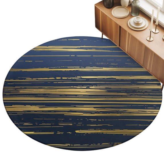 8ft Round Rug Blue Yellow Striped Area Rugs for Living Room Bedroom ...