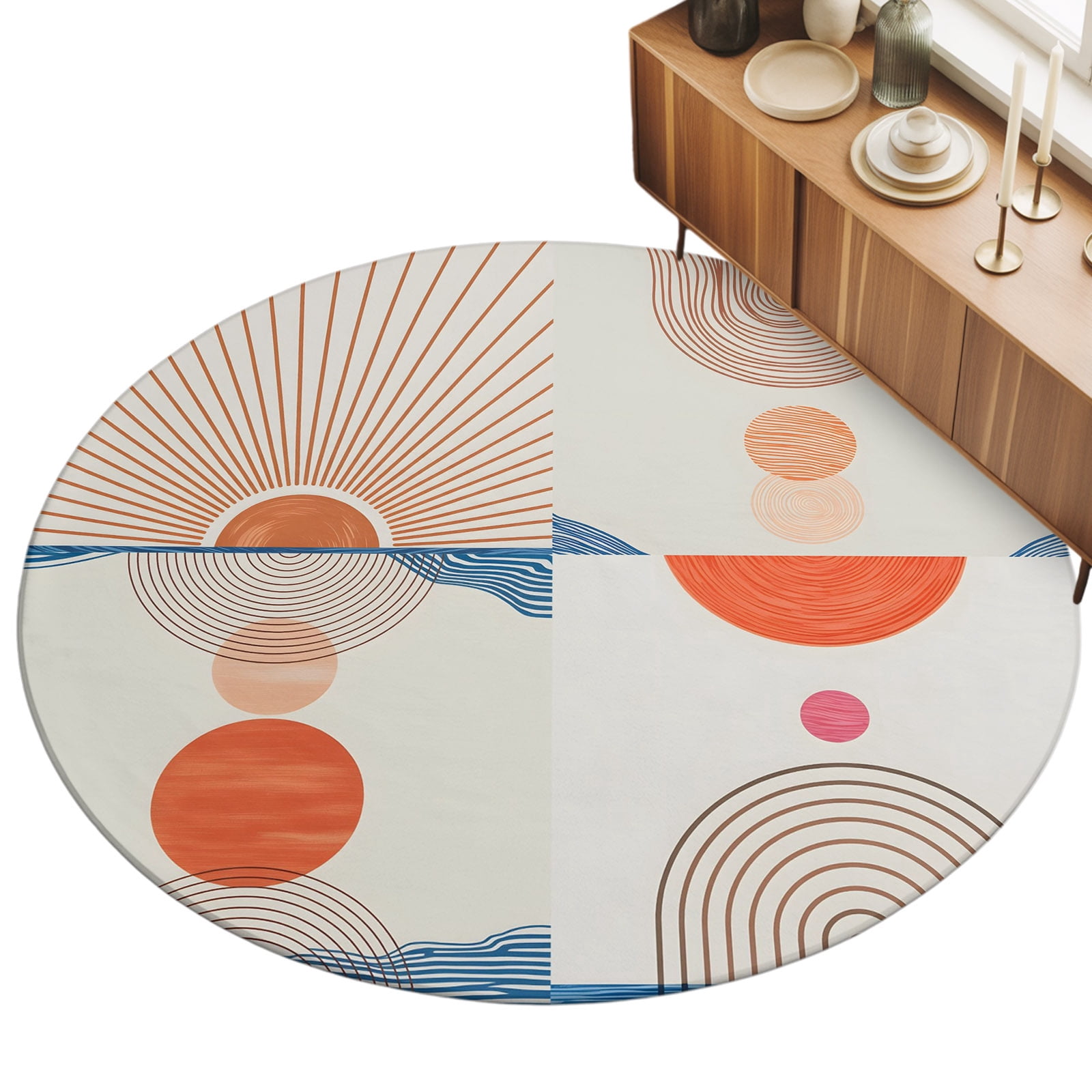 8ft Round Rug Bohemia Area Rugs for Living Room Bedroom Washable Non ...