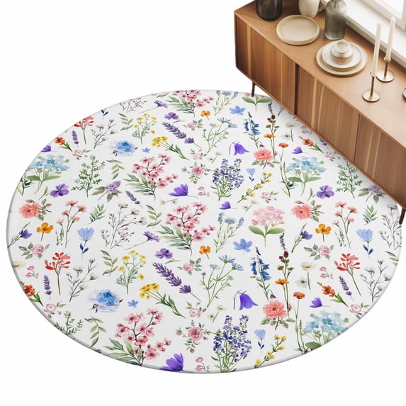 8ft Round Rug Botanical Flowers Area Rugs for Living Room Bedroom ...