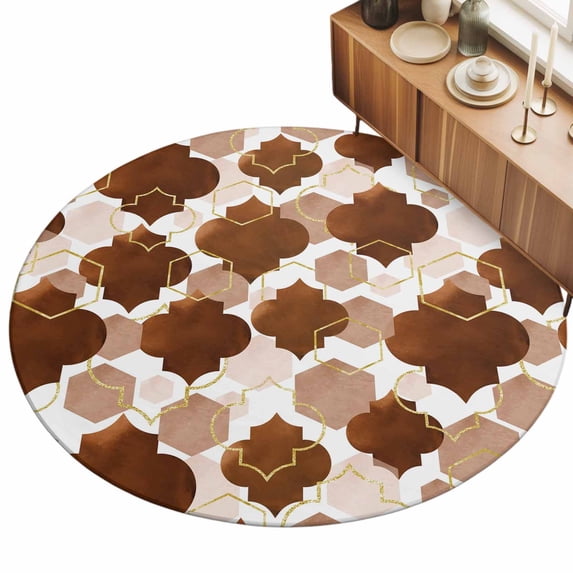 8ft Round Rug Brown Geometric Moroccan Area Rugs for Living Room ...