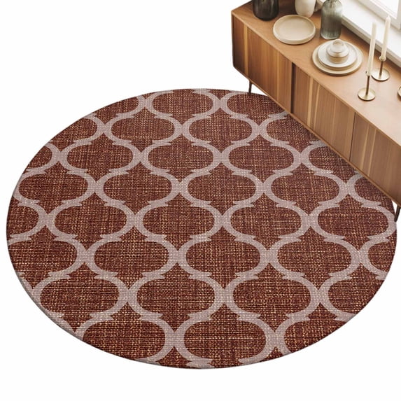 8ft Round Rug Brown Moroccan Area Rugs for Living Room Bedroom Washable ...