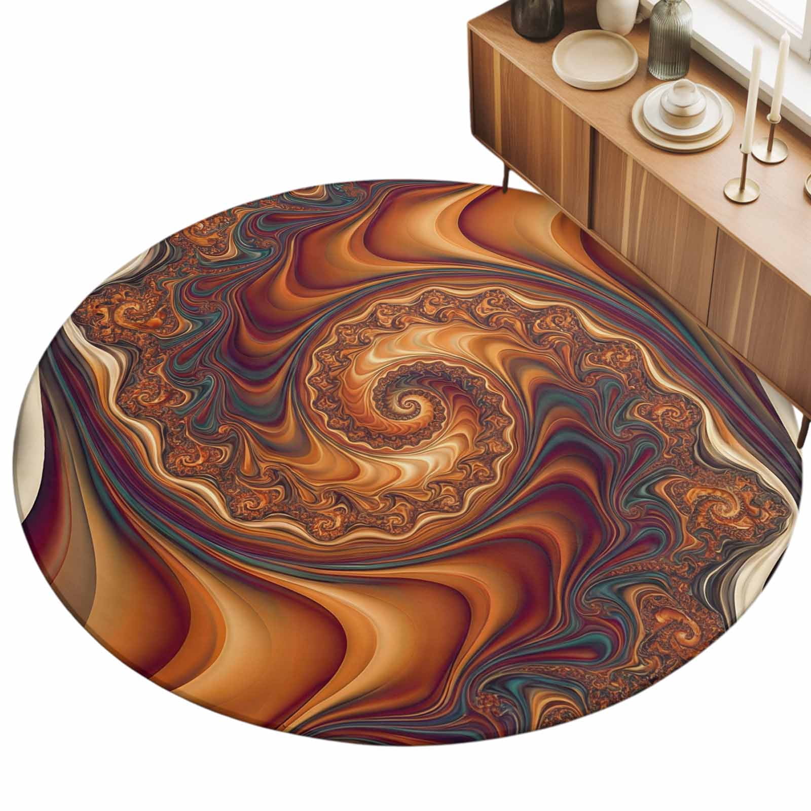 8ft Round Rug Brown Orange Black Area Rugs for Living Room Bedroom ...