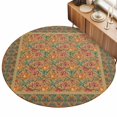 8ft Round Rug Brown Red Floral Boho Area Rugs for Living Room Bedroom ...