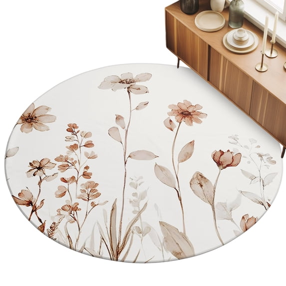 8ft Round Rug Brown Red Spring Floral Area Rugs for Living Room Bedroom ...