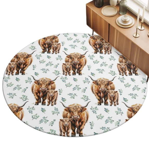 8ft Round Rug Brown Yak Area Rugs for Living Room Bedroom Washable Non ...