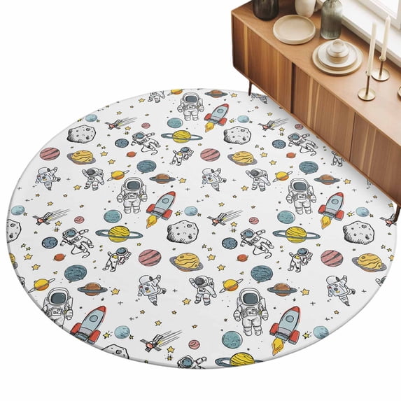 8ft Round Rug Cartoon Space Area Rugs for Living Room Bedroom Washable ...