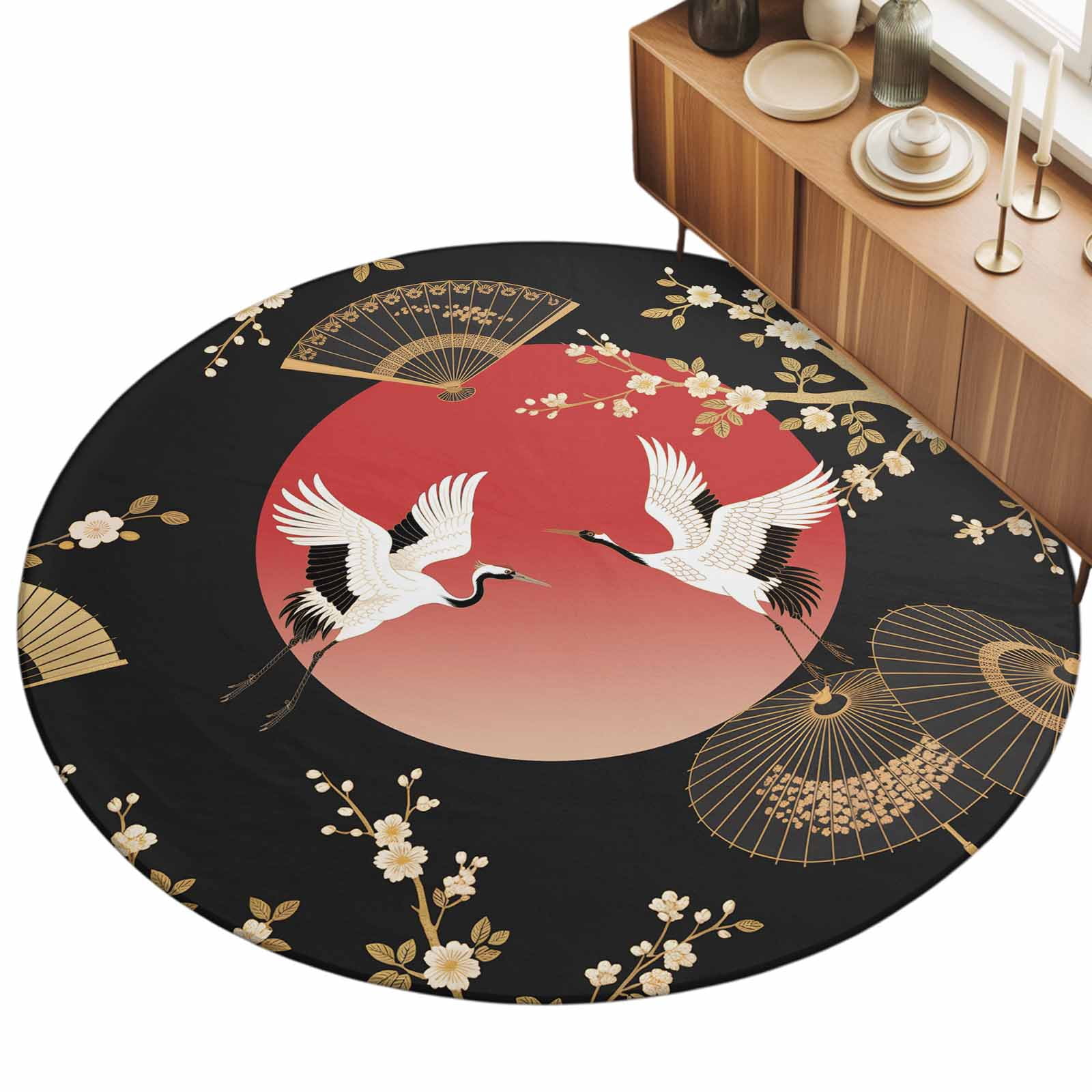 8ft Round Rug Cherry Blossom Area Rugs for Living Room Bedroom Washable ...