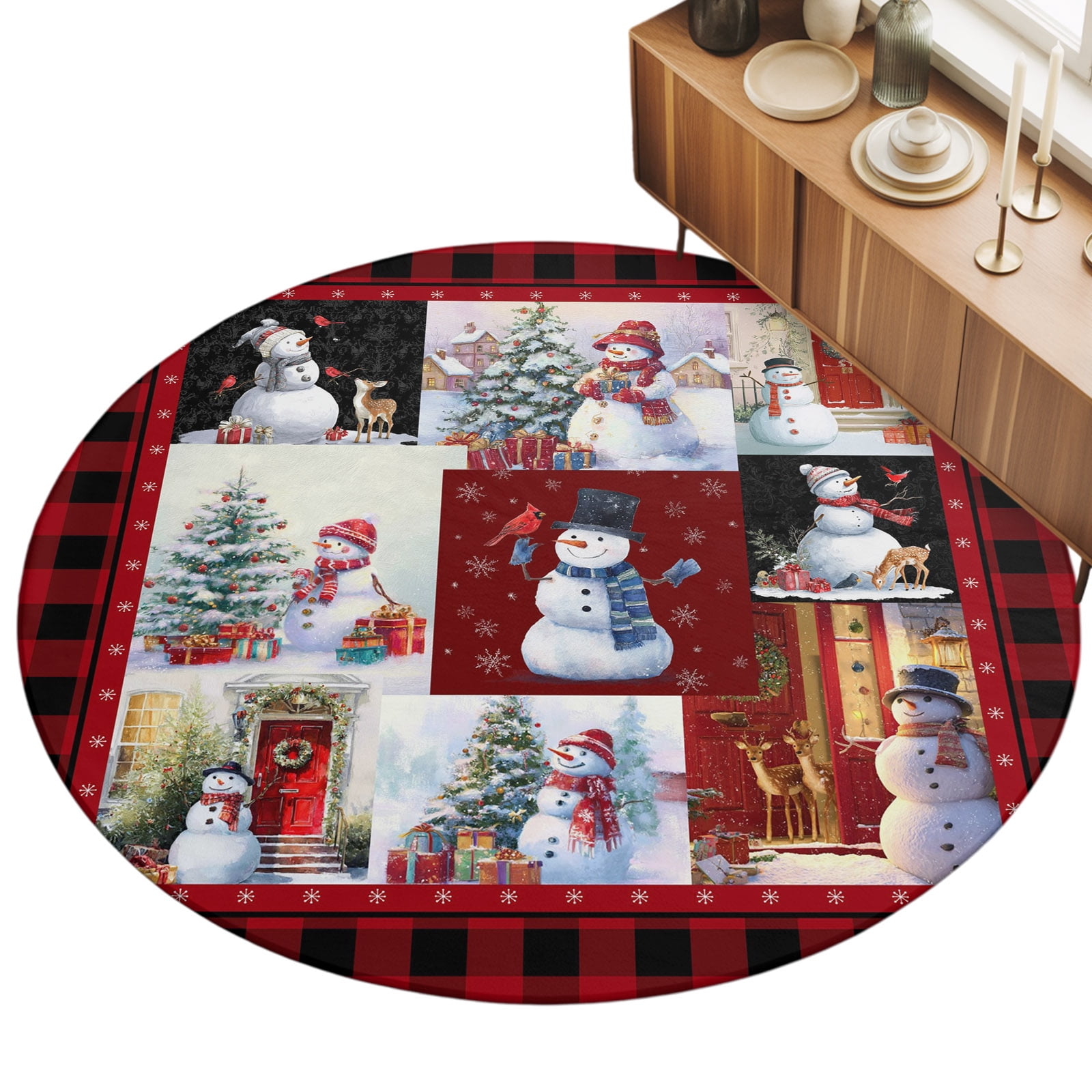 8ft Round Rug Christmas Area Rugs for Living Room Bedroom Washable Non ...