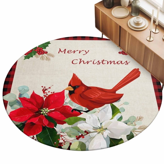 8ft Round Rug Christmas Area Rugs for Living Room Bedroom Washable Non ...