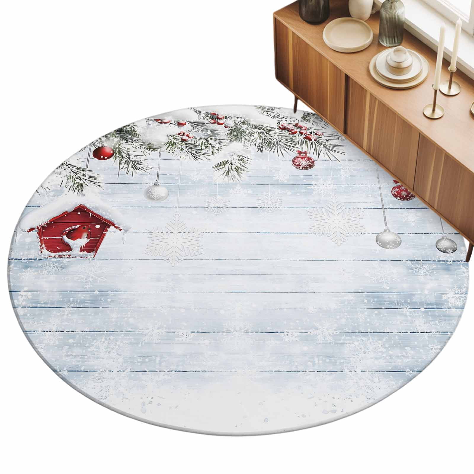 8ft Round Rug Christmas Area Rugs for Living Room Bedroom Washable Non ...