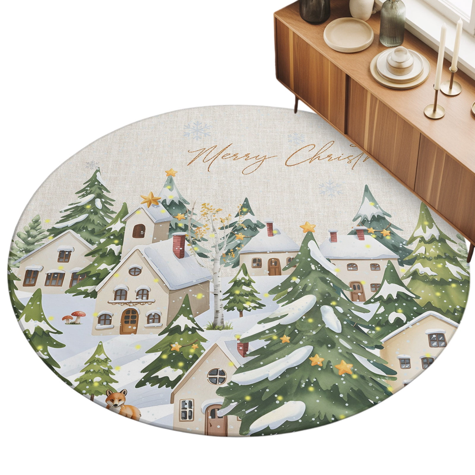 8ft Round Rug Christmas Area Rugs for Living Room Bedroom Washable Non ...