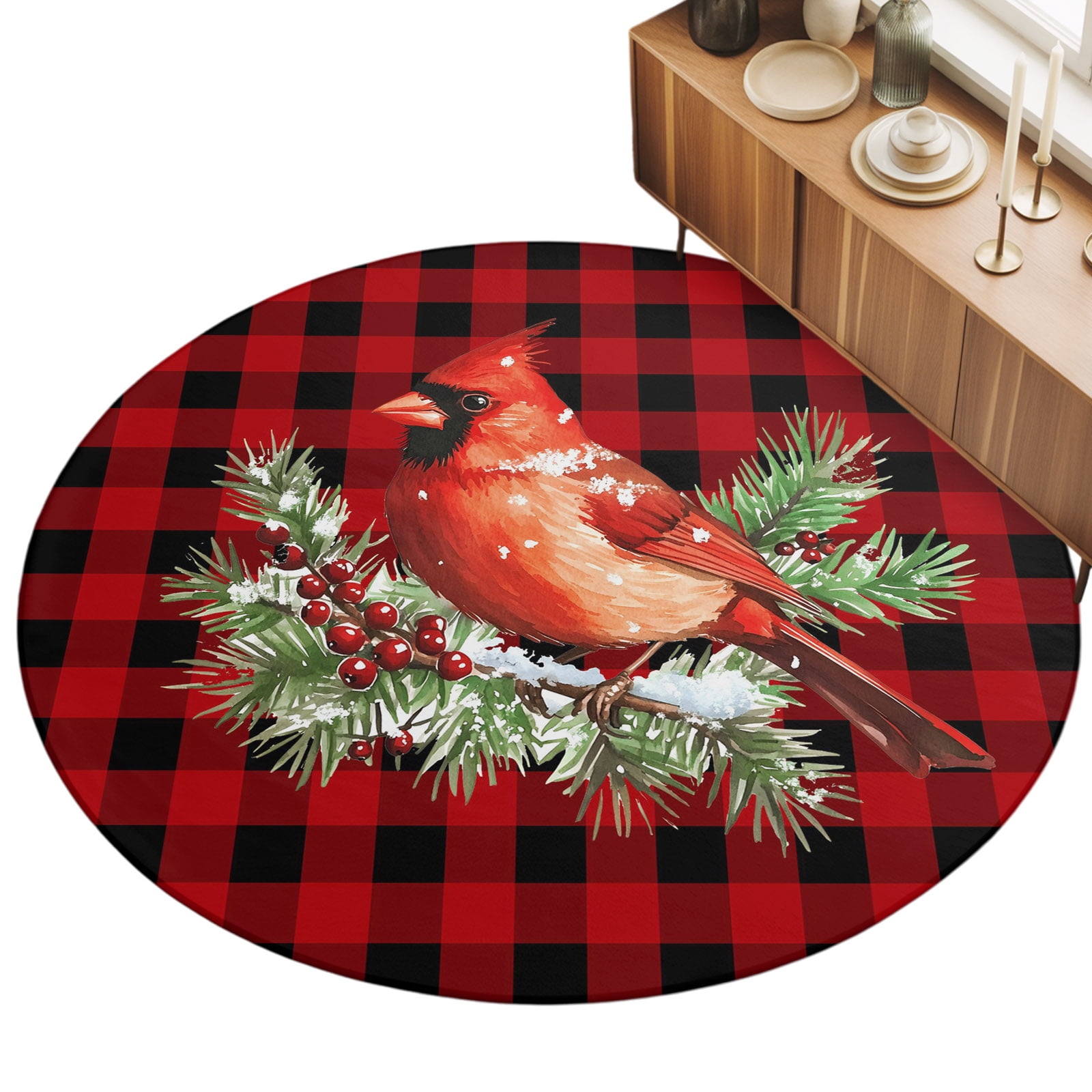 8ft Round Rug Christmas Cardinal Birds Area Rugs for Living Room ...