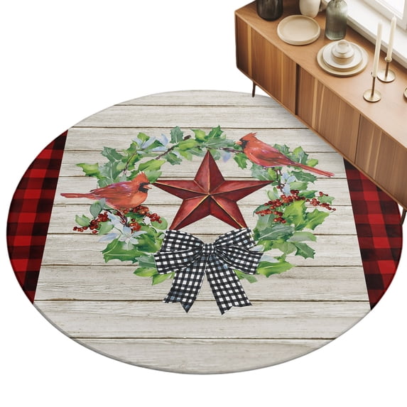 8ft Round Rug Christmas Red Birds Area Rugs for Living Room Bedroom ...