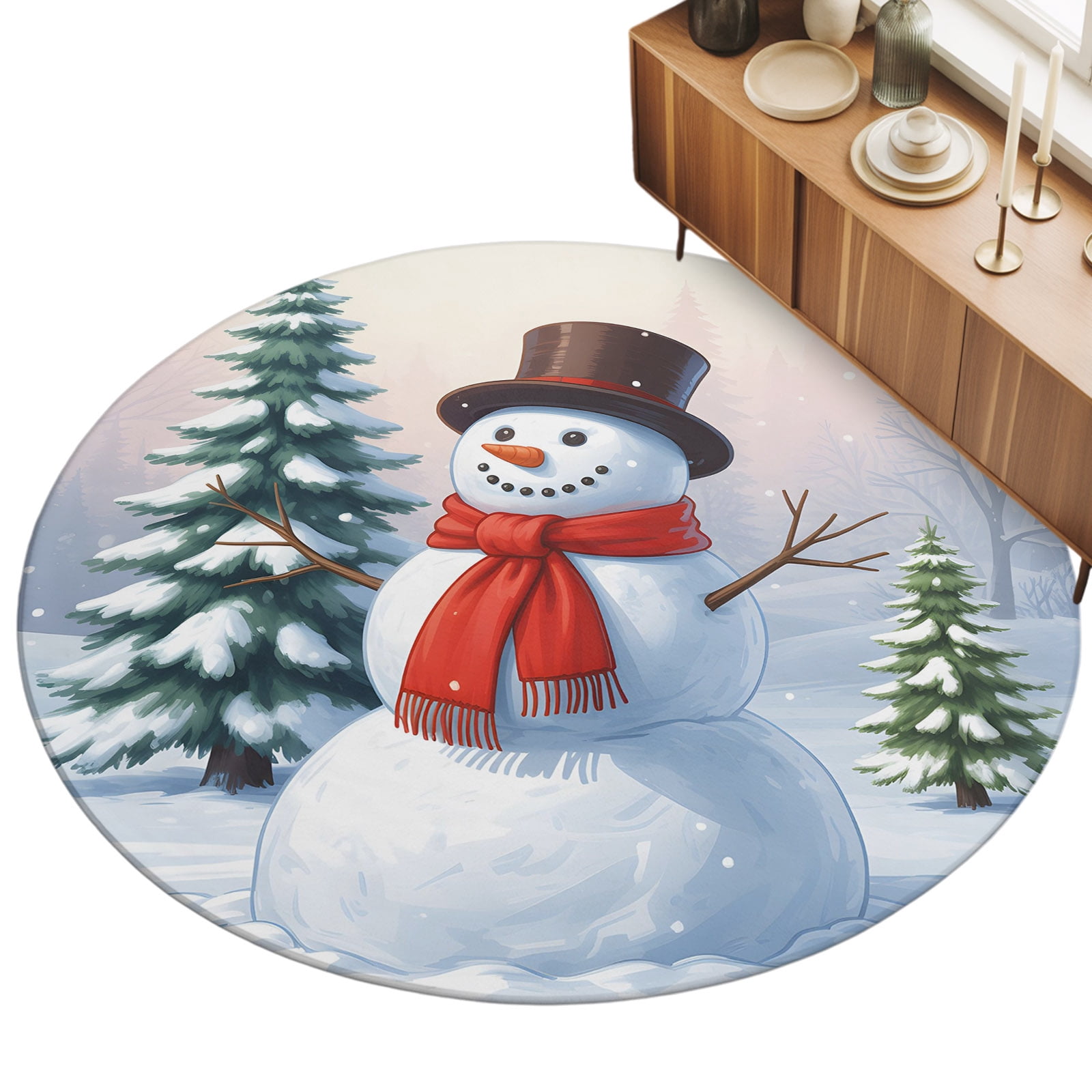 8ft Round Rug Christmas Snowman Area Rugs for Living Room Bedroom ...