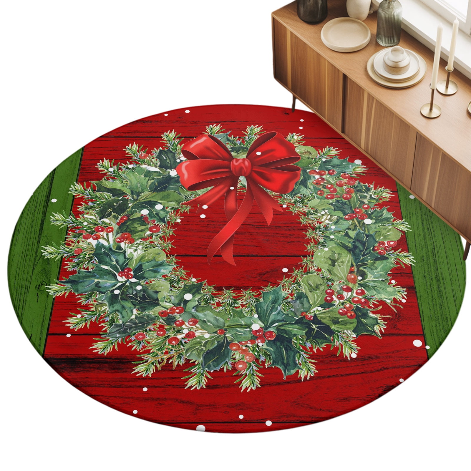 8ft Round Rug Christmas Wreath Area Rugs for Living Room Bedroom ...