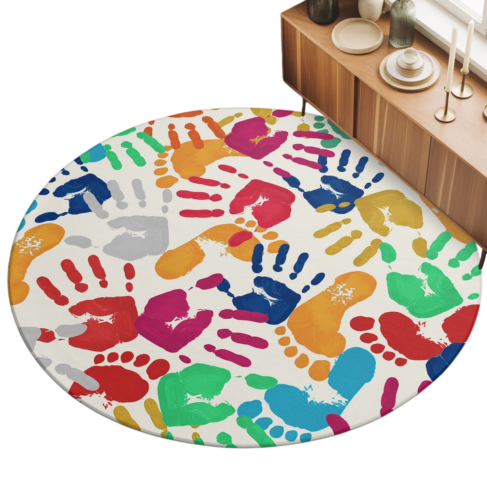 8ft Round Rug Colorful Handprints Area Rugs for Living Room Bedroom ...