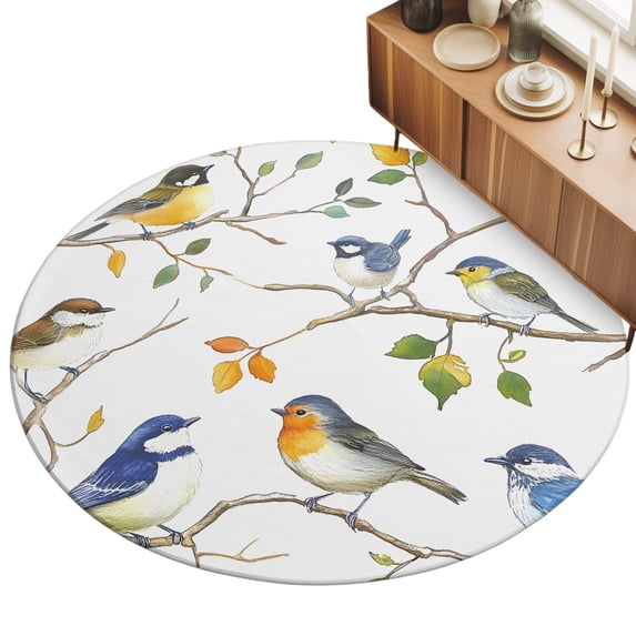 8ft Round Rug Colorful Leaf Bird Area Rugs for Living Room Bedroom ...