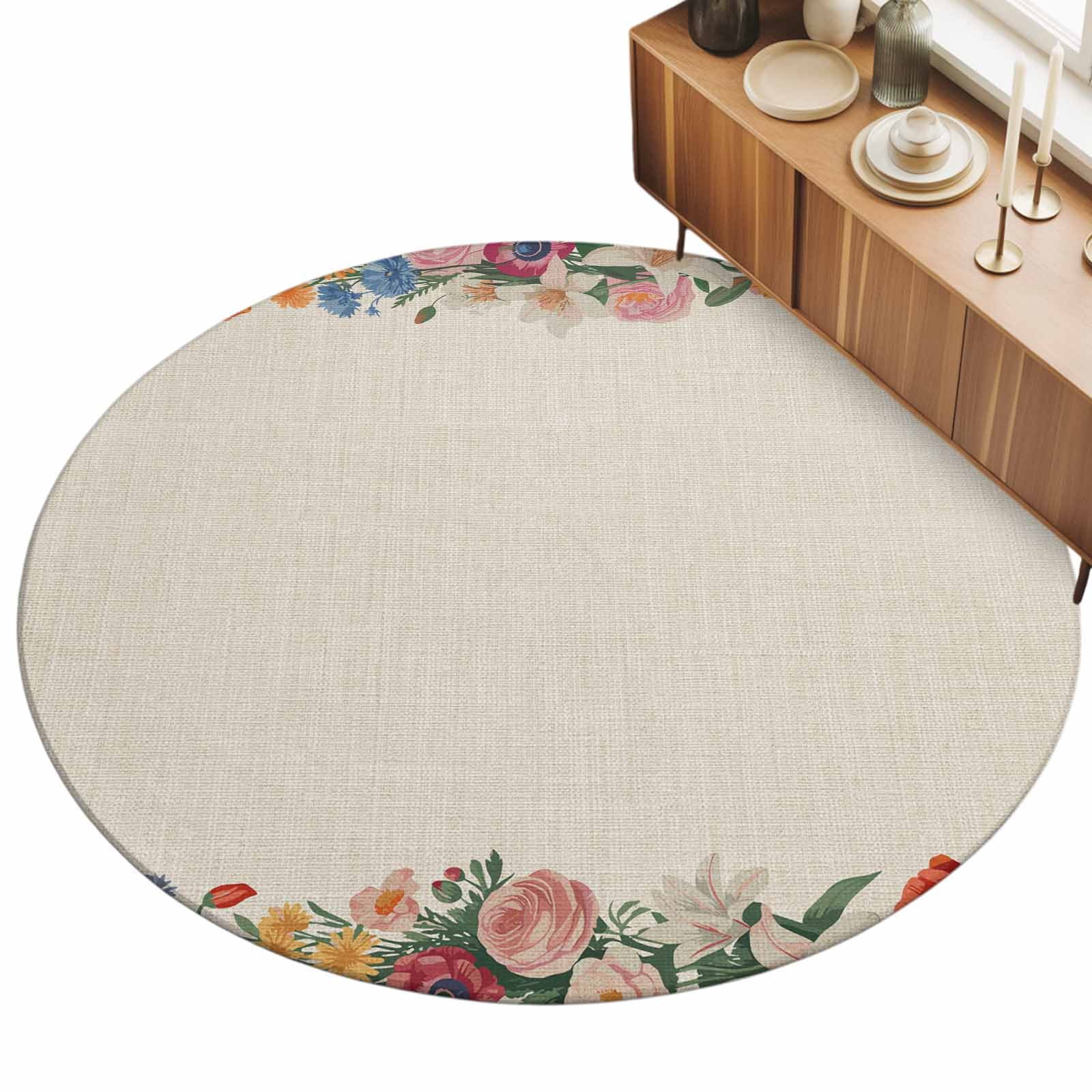 8ft Round Rug Colorful Roses Floral Area Rugs for Living Room Bedroom ...