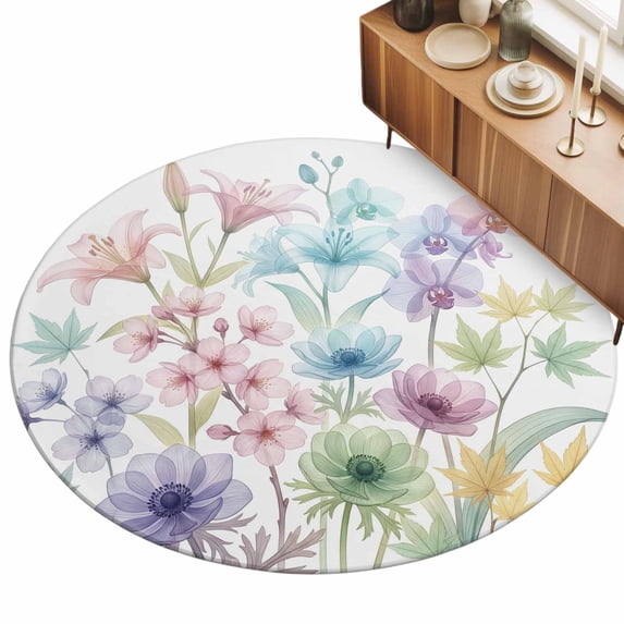 8ft Round Rug Colorful Spring Floral Area Rugs for Living Room Bedroom ...