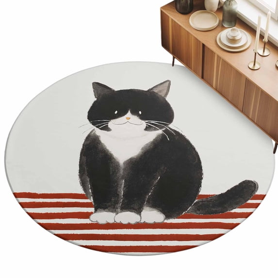8ft Round Rug Cute Cats Area Rugs for Living Room Bedroom Washable Non ...