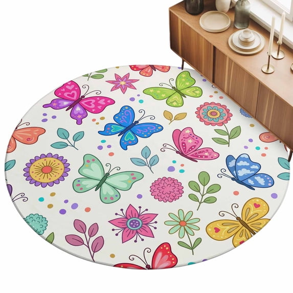 8ft Round Rug Cute Colorful Butterflies Area Rugs for Living Room ...