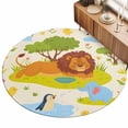 8ft Round Rug Cute Lion Area Rugs for Living Room Bedroom Washable Non ...