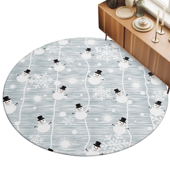 8ft Round Rug Cute Snowman Area Rugs for Living Room Bedroom Washable ...
